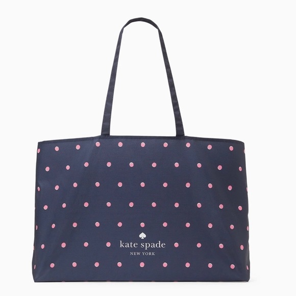 kate spade | Bags | Kate Spade Xl Canvas Polka Dot Tote Reusable ...
